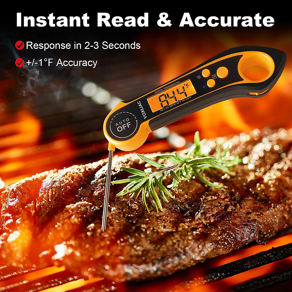 YOXIJAC Instant Read Meat Thermometers for Cooking Waterproof Digital Food Thermometer for Grill BBQ Candy Thermometer with Backlight, Magnet, Calibration, and Long Foldable Probe Thermometer