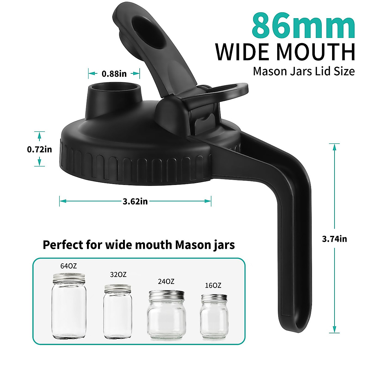 Gardace Wide Mouth Mason Jar Pour Spout Lids with Handle & Flip Cap, Plastic Mason Jar Lids-Ball Mason Jar Pitcher Lid Airtight & Leak-Proof Seal, Easy Pouring Spout, Pack of 2