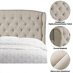 Rosevera Clancy Adjustable Heigh Headboard with Linen Upholstery and Button Tufting for Bedroom, King, Classic Beige