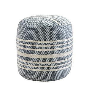 LR Home Simple Stripe Indoor Outdoor Pouf, Blue/White/Pink/Black, 20" x 20" x 20"