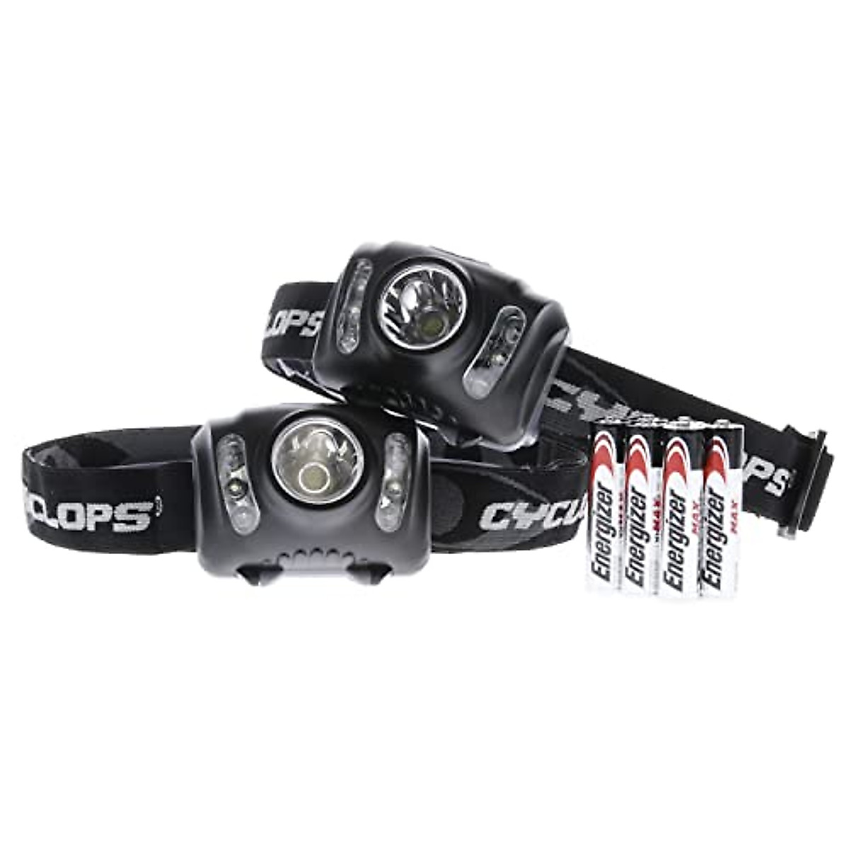 CYCLOPS 210 Lumen Headlamp, Tactical Durable Lightweight Compact Adjustable Stretch Headband Bright 3 Color LED Headlight, AAA Batteries Included, Pack of 2