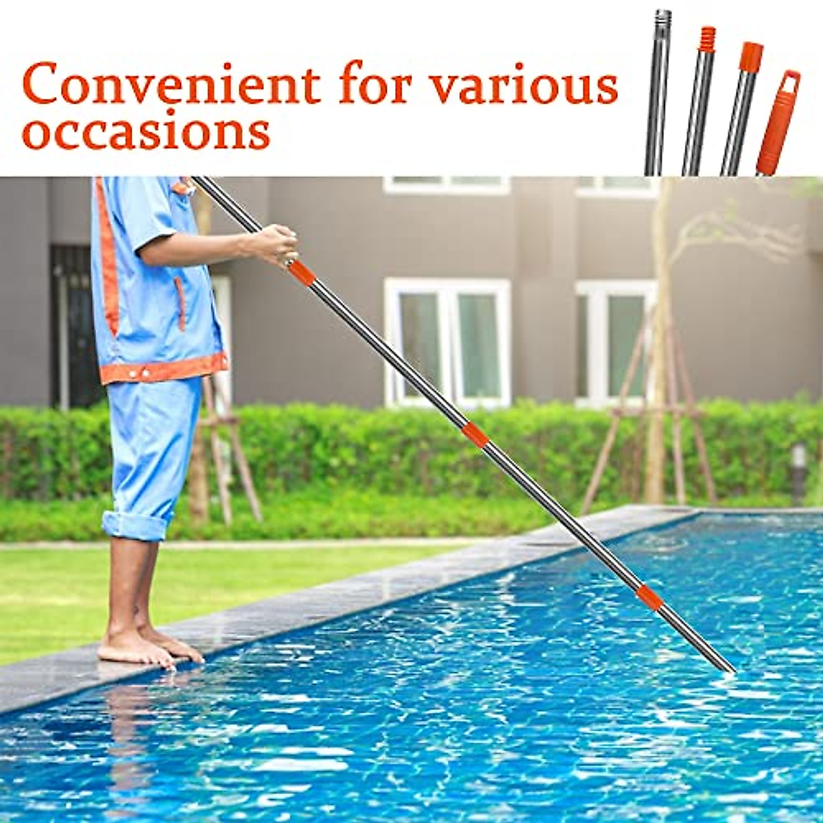 cosbur Spin Mop Handle Replacement, 4-Section Mop Handle Replacement for Spin Mop, Stainless Steel Mop Pole Handle for Commercial Mop and Mop Refills, Cleaning Tools Accessories(Orange)