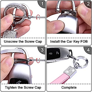 Wisdompro Bling Leather Car Keychain, Universal Genuine Leather Car Keys Keychain Key FOB Keychain, Key Chains Women for Car Keys with Anti-lost D-ring and 2 Keyrings - Pink