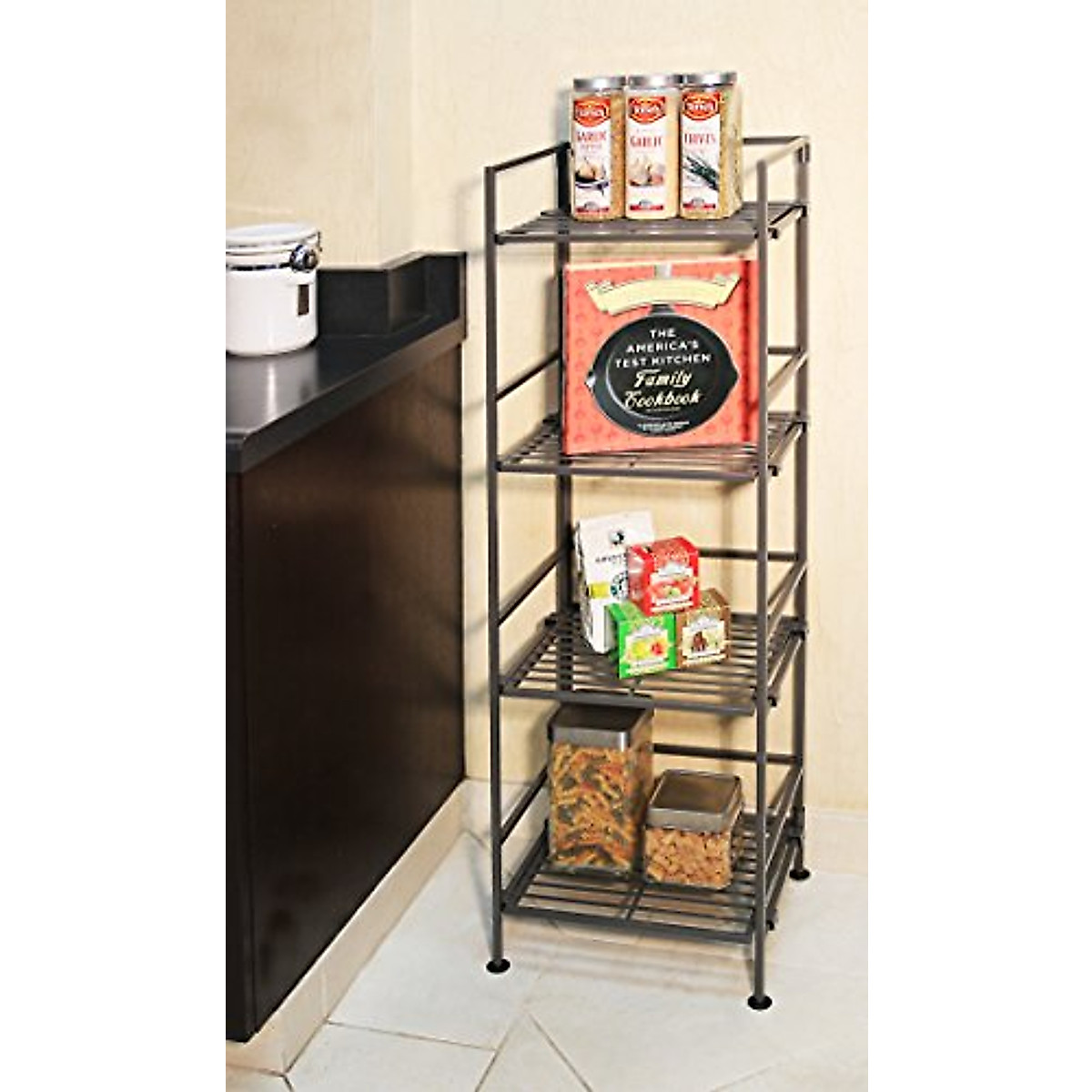 Seville Classics Iron Slat Tower Shelving, 4-Tier (Pewter)