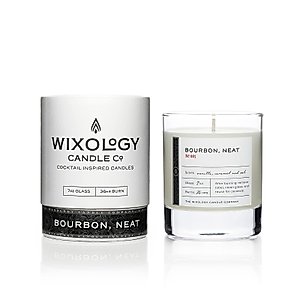 Wixology Cocktail Inspired Bourbon Neat Soy Candle - Vanilla Caramel and Oak Scented Candle in Reusable Rocks Glass - Made in Kentucky - 7 oz