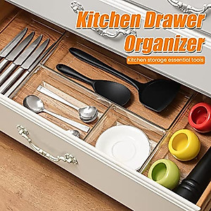 Criusia 6 Pack Large Size Clear Plastic Drawer Organizers, Versatile Acrylic Kitchen Drawer Organizer Stackable Bathroom Drawer Organizer Trays, Storage Bins for Makeup, Bathroom, Kitchen and Office