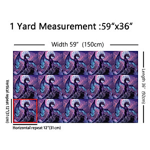 Erosebridal Fantasy Dragon Fabric by The Yard,Western Dragon Upholstery Fabric,Safari Animal Decorative Fabric,Galaxy Sky Indoor Outdoor Fabric,Purple Black,1 Yard