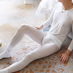 IYUNYI Men's Thermal Underwear Set, Ice Silk Feeling Long Johns, Winter Thin Base Layer Top & Bottom White