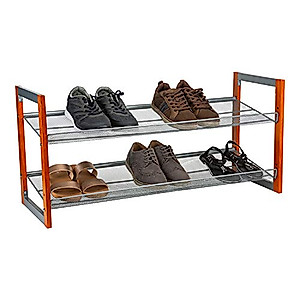 Organize It All Stackable Shoe Storage Rack | Dimensions: 12.75 x 35.25 x 33.46 inches | 4 Shelves | Holds 16 Pairs | Freestanding | Space Saver | Durable | Home Organization | Grey
