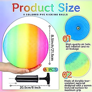 Hiboom 11 Pcs Kickball Set with Bases Playground Ball Dodgeball Set 6 Bouncing Kickballs with Ball Pump and 5 Rubber Baseball Bases for Outdoor Camps Picnic Schoolyard Games (Rainbow, 8.5 Inch)