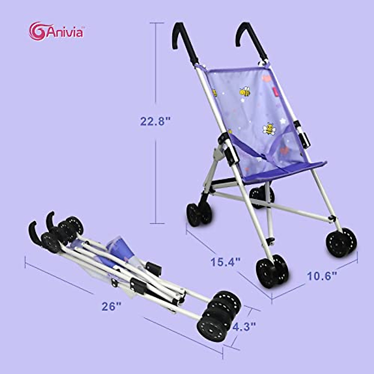 Anivia Baby Doll Collection Doll Stroller Heart Design Gifts for Toddlers and Girls Foldable Doll Stroller