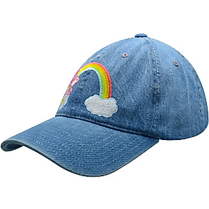 Care Bears Dad Hat, Cheer Bear Rainbow Design Baseball Cap with Curved Brim, Denim, One Size