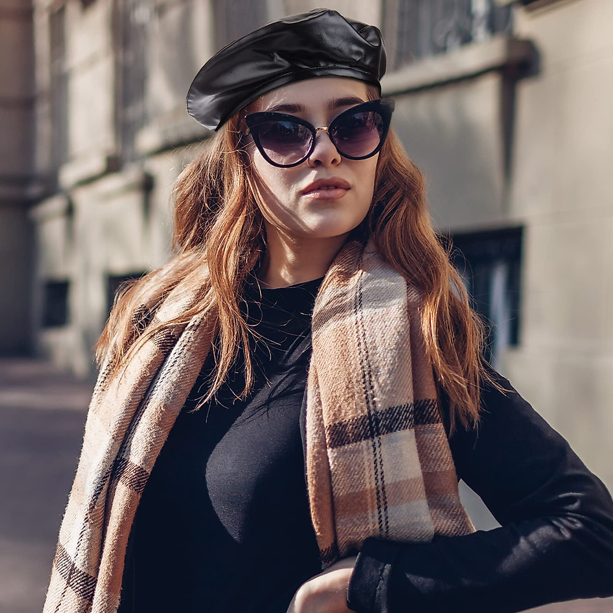 Yahenda 6 Pieces Women Beret Hat PU Leather Beret French Beret Hat Adjustable Artist Painter Cap Causal Beanie for Ladies and Girls