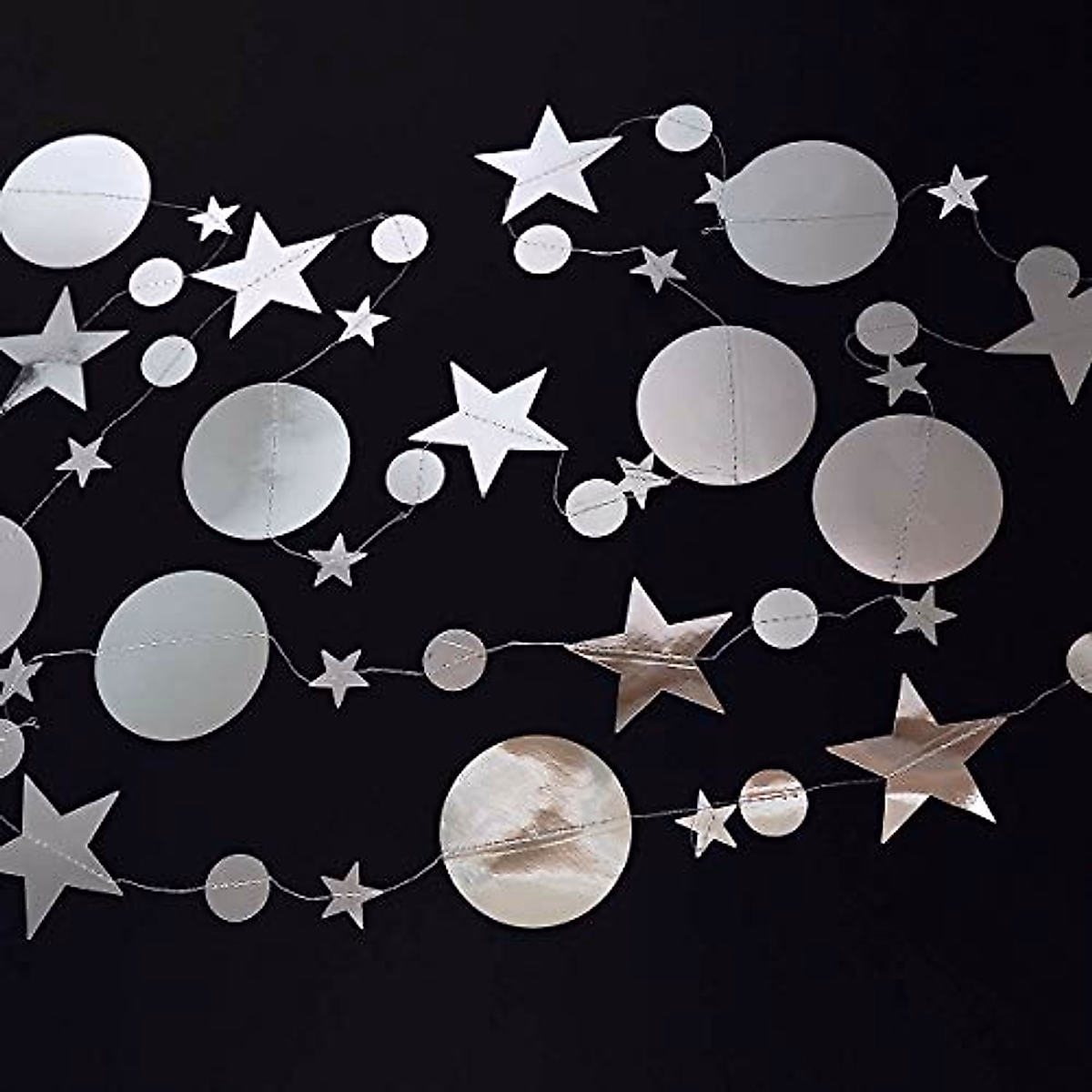 Decor365 Bling Bling Silver Twinkle Star Garland Streamer Kit for Party Decorations Glitter Metallic Circle dot Garland Glittery Bunting Garlands Banner for Wedding Kids Room Birthday Baby Shower