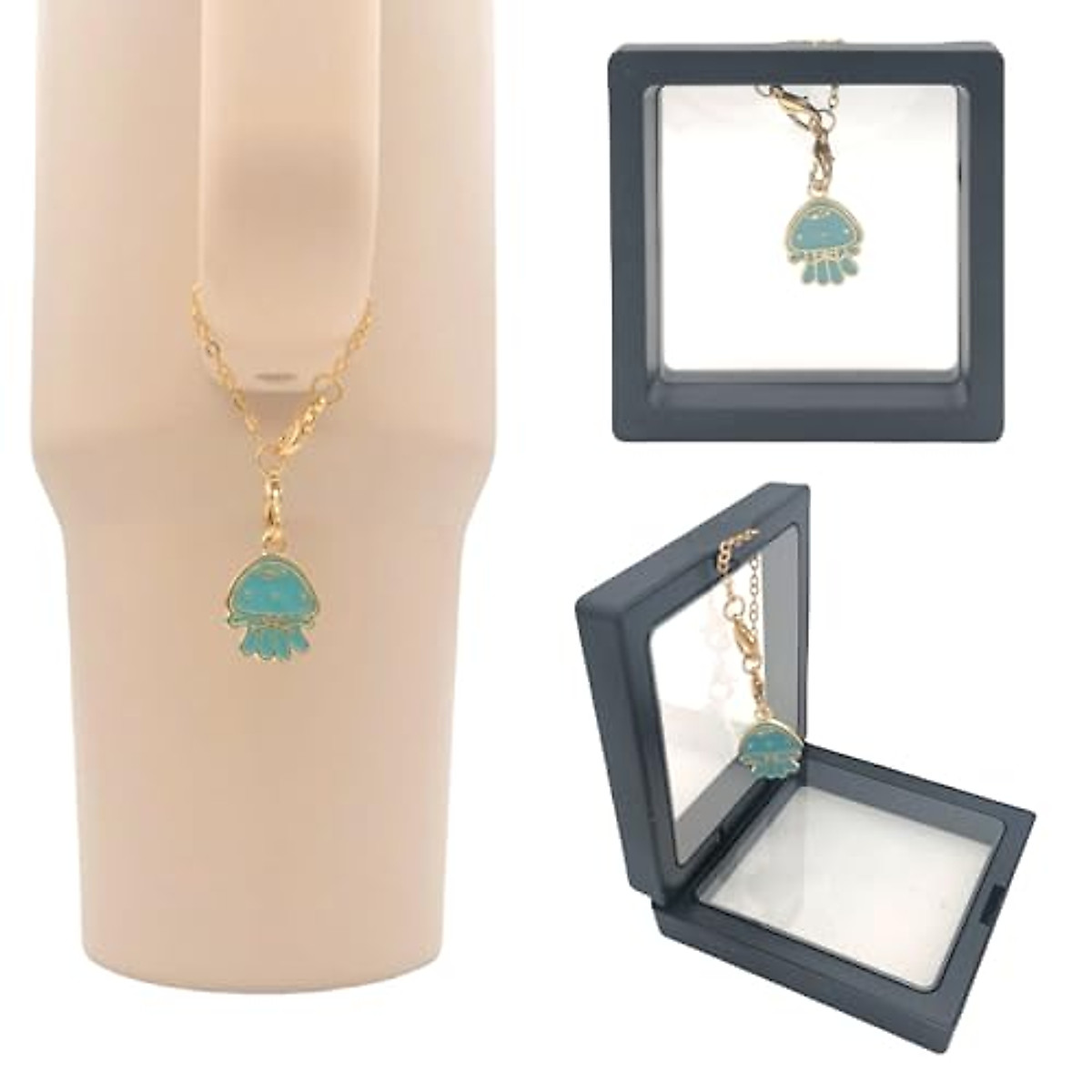 ZHU IN SY Stanley Cup Accessories Charms, Handle Charm for Tumbler/Water Bottle Personalized, Water Cup Identification Metals Name Plate/Simple Modern (Blue-Green Jellyfish)