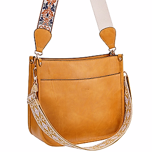 HKCLUF Crossbody Bags for Women Trendy,Vegan Leather Hobo Handbags With 2PCS Adjustable Guitar Strap Shoulder Bucket Bags Purse For Women(deepyellow)