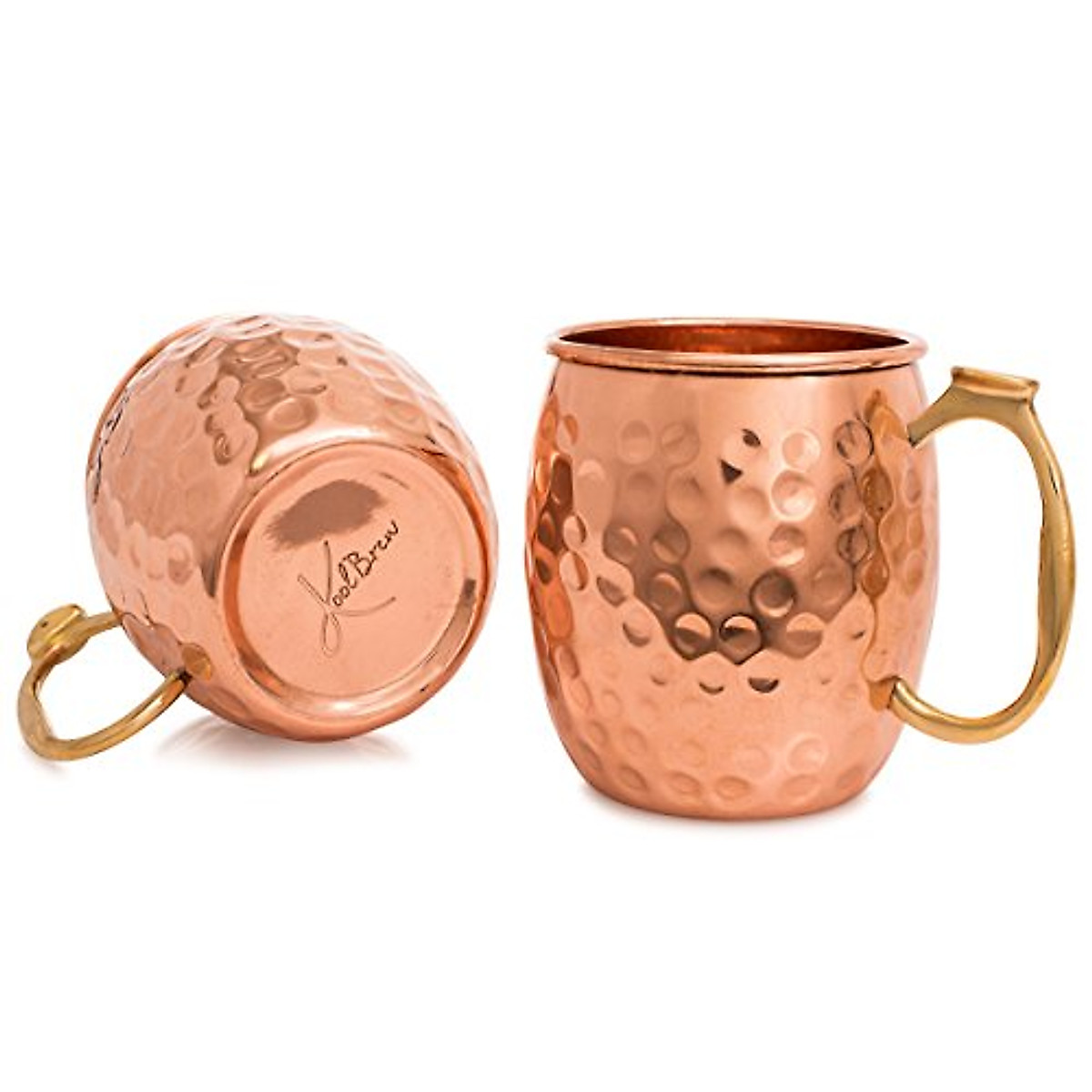 KoolBrew Moscow Mule Copper Mugs - Gift Set of 2, 100% Solid Handcrafted Copper Cups - 16 Ounce Food Safe Hammered Mug For Mules