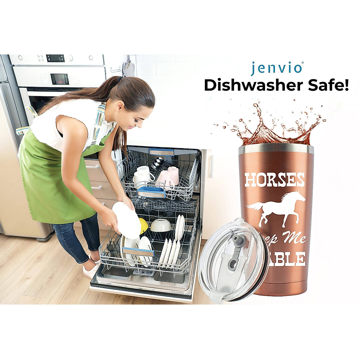 JENVIO Horse Gifts For Women | Horses Keep Me Stable | 20 oz Stainless Steel Wine/Coffee Tumbler w Lid Straws and Gift Box | Unique Mug For Girls, Mom, Birthday, Lovers, Valentine's Day Gift