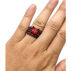 ringheart 2 Rings His and Her Ring Couple Rings Matching Ring 1.5ct Red CZ Womens Wedding Ring Sets Titanium steel Mens Wedding Bands