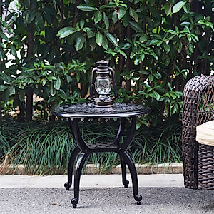 Mandolin Outdoor Patio Table,Rust -Resistant Cast Aluminum Side Table,Weather Resistant End Table，Coffee Table， Perfect for Patio, Backyard Or Garden.W 20.8" X H18.5(Aluminum Round, Black)