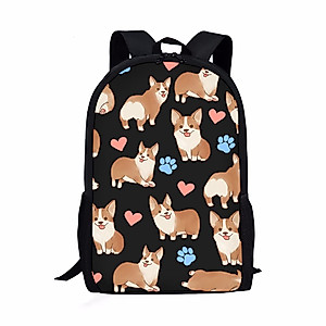 TOADDMOS Corgi Print Boys Girls Fashion School Bag Set Backpack with Lunch Box and Pencil Case, Middle School Student Bookbag Set