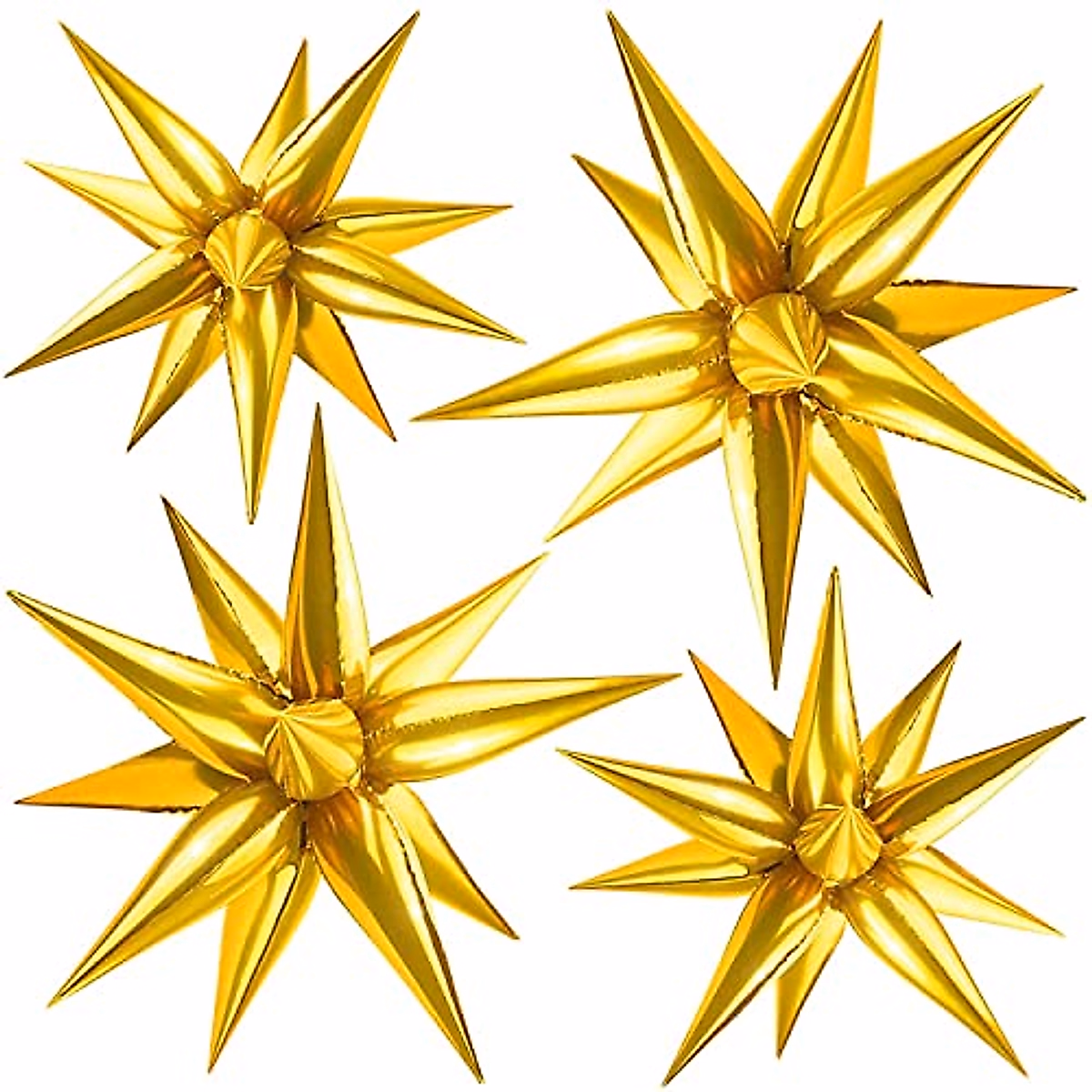 12 Point Star Balloons- 50pcs Gold Explosion Star Foil Balloons, 3D Starburst Cone Mylar Balloons for Halloween Christmas Birthday Party Baby Shower Wedding Photo Booth Backdrop