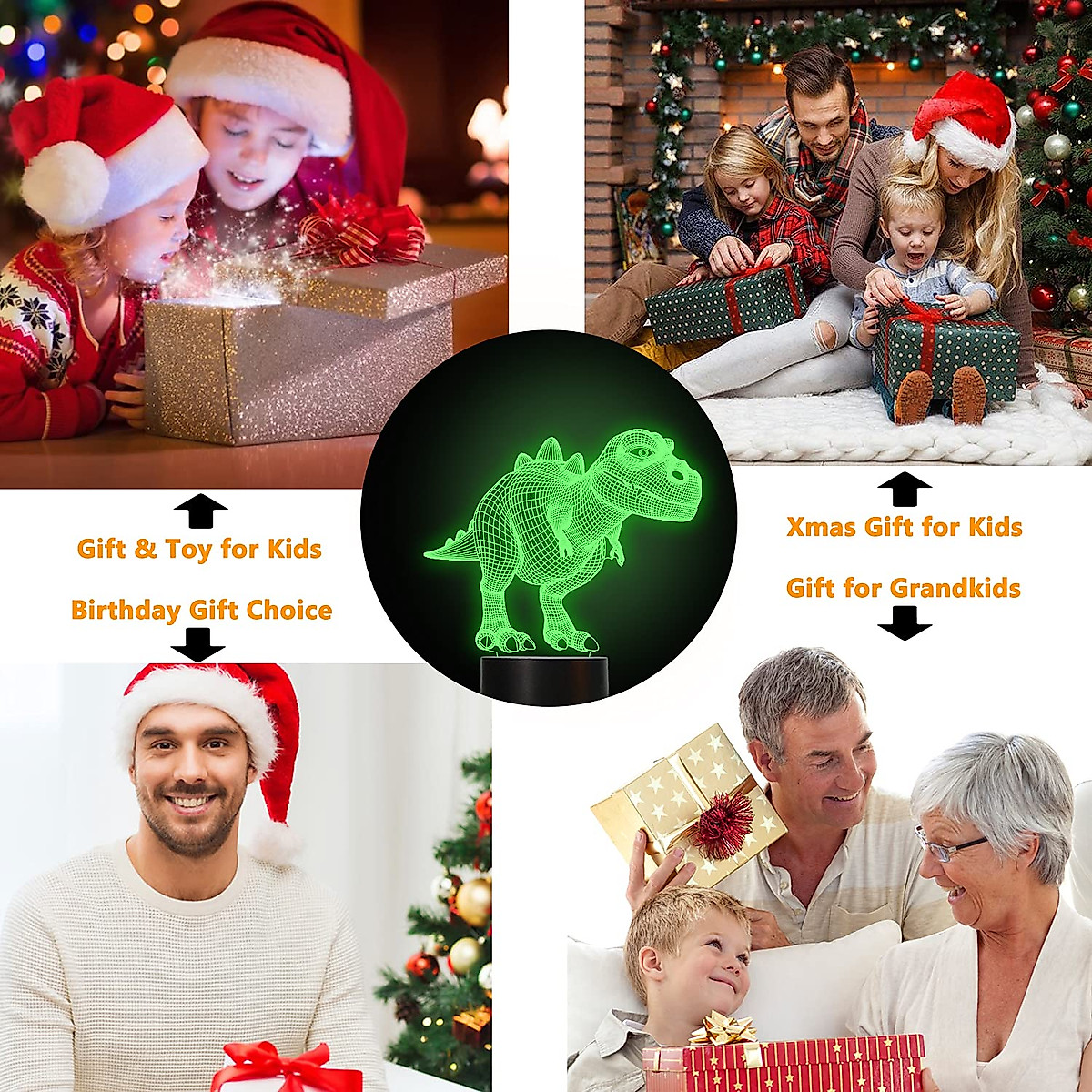 FULLOSUN Night Light for Kids Dinosaur T-rex 3D Night Light Bedside Lamp 16 Colors Changing with Remote Control, Xmas Halloween Birthday Gift for Child Baby Boy