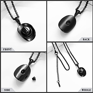 Hearbeingt Cowboy Hat Stainless Steel Cremation Urn Pendant Necklace Memorial Ash Urn Jewelry (Black)