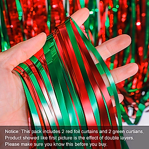 Sumind 4 Pack Foil Curtains Metallic Fringe Curtains Shimmer Curtain for Birthday Wedding Party Christmas Decorations (Red and Green)