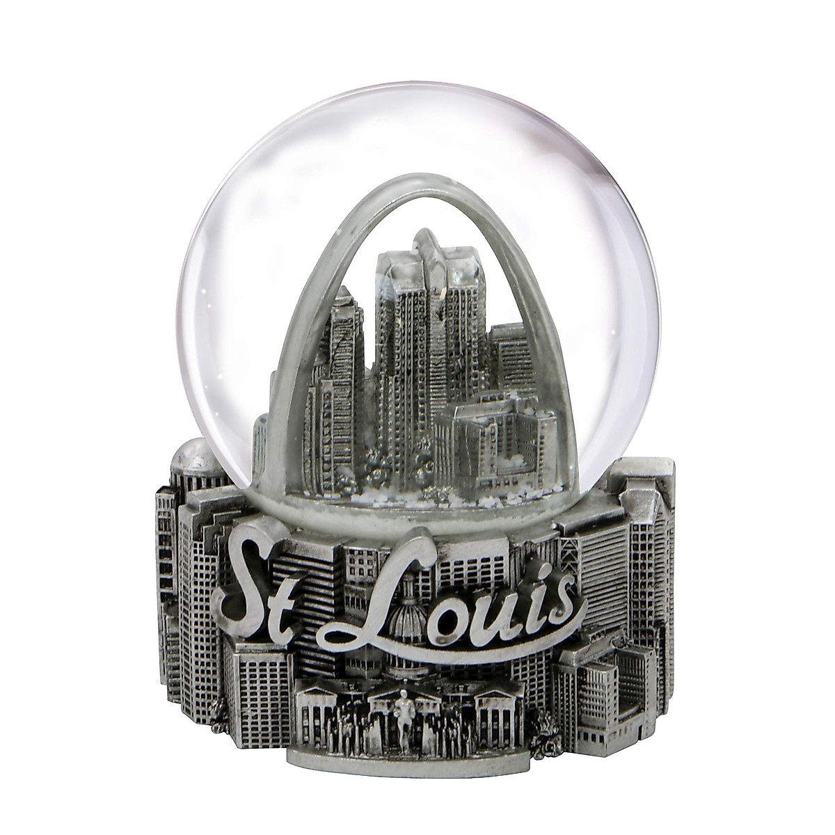 Silver Pewter St. Louis Snow Globe, Missouri Snowglobe 65mm Souvenir and Wedding Gift Home Decor
