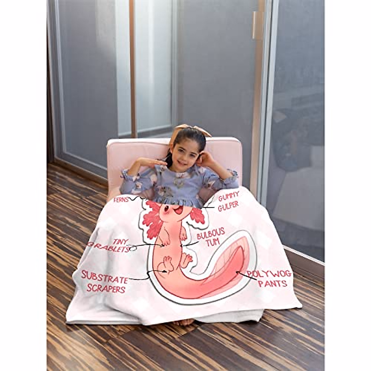 Anatomy of an Axolotl Blanket Throw, Mexican Salamander Flannel Fleece Blanket Perfect Axolotl Lover Gift, Lightweight Soft Animal Blanket Suit for Sofa Bed Couch Travel 40"x30" XS for Pet