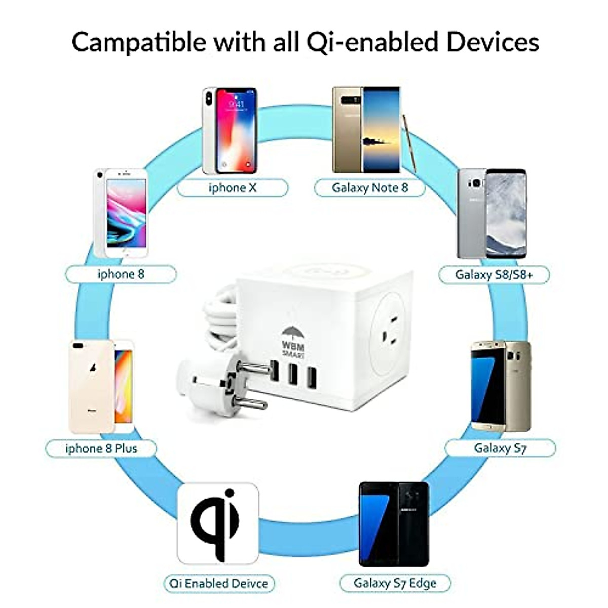 WBM Smart USB Power Strip with Wireless Charger,PG-02A-1