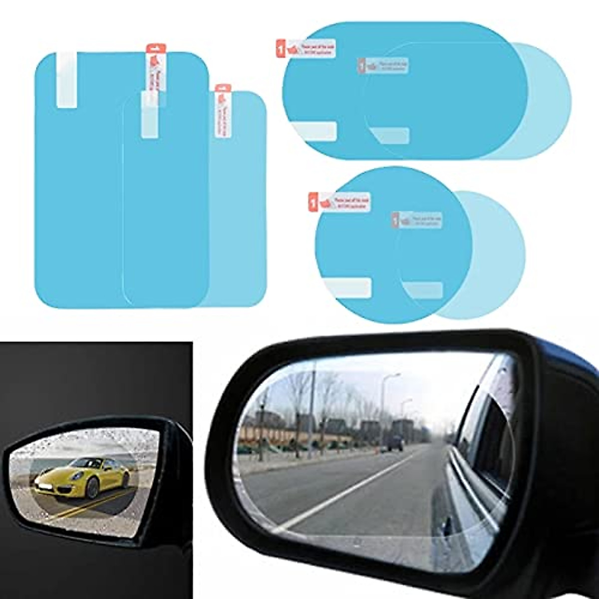 2PCS Film Anti Rain Water Repellent Film Car Mirror Window Clear Films Anti Dazzle Rearview Mirror Anti Fog Rainproof Film (Elliptic-110x85mm)