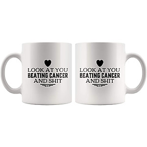 Panvola Look At You Beating Cancer And S Cancer Survivor Awareness Ceramic Coffee Mug Motivational Inspirational Gift (11 oz)