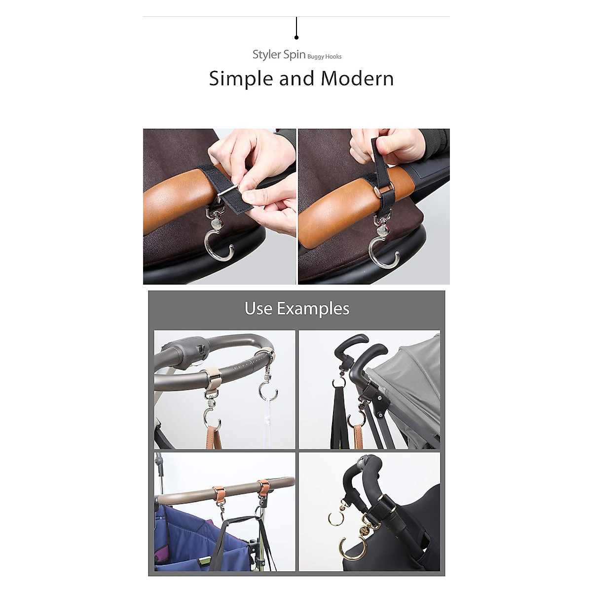 Manito Styler Spin Stroller Hooks (Pink Gold/Black)