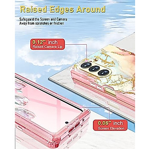 Btscase for Samsung Galaxy Z Fold 5 Case,Built in Front Screen Protector,Gold Glitter Marble Pattern Hard PC Slim Shockproof Full Body Drop Protective Case for Galaxy Z Fold 5 5G (2023), Rose Gold