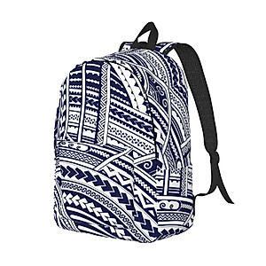FRESQA Blue Polynesian Maori Tribal Pattern Versatile Mini Backpack:Lightweight Leisure Dual Shoulder,Simple Canvas,And Spacious Design