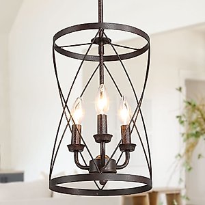 LOG BARN 3-Light Industrial Chandeliers, Vintage Foyer Hanging Lighting Fixture for Dining Room, Living Room, Cylinder Metal Shade, Bronze Finish