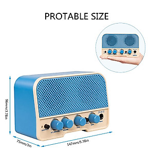 Mini Electric Guitar Amp Combo Include 10-ft Guitar Cable Portable 5W Small Electric Guitar Amplifier Rechargeable with with Bluetooth Clean & Overdrive Channels Headphone Jack Practice Amp(Blue)