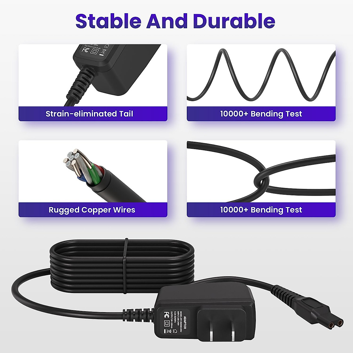 XXSZHY 8V HQ850 Shaver Charger Fit for Philips HQ850 Power Cord - Norelco One Blade QP2630 QP2530 Oneblade Razor Supply Adapter Replacement 3.3FT (8v 100ma)