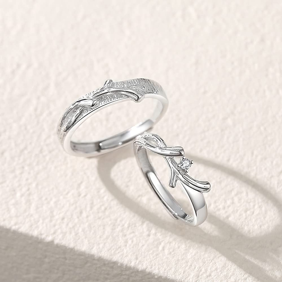 MIKAMU Couple Rings 925 Sterling Silver Adjustable Open Rings Engagement Pair Rings Rings for Men Rings for Women Wedding Promise Engagement Anniversary Ring ((Rings for Women) 1 pcs)