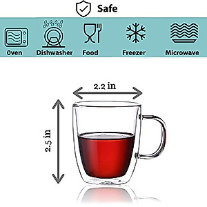 BTaT- Small Espresso Cups, Demitasse Cups, Set of 6 (2.0 oz, 60 ml), Glass Coffee Mugs, Double Wall Glass Cups, Cappuccino Cups, Latte Cups, Clear Coffee Cup, Tea Glass