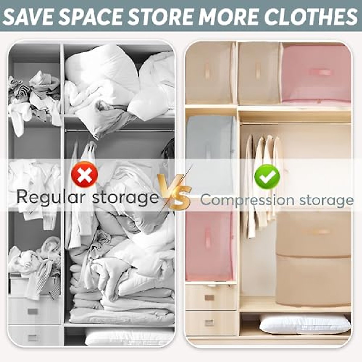 2 Pcs Ultra Space Saving Self Compression Organizer, Comforter Storage Bag, Moving Bag for Comforters, Clothes, Blankets, Bedding, College (X-Large, Gray)
