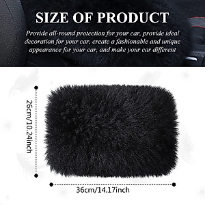 Frienda Furry Armrest Cover Auto Center Armrest Cover Car Soft Console Pad, Real Sheepskin Wool Soft Fluffy Auto Center Console Cover for Most Car Decoration Protector (Black)