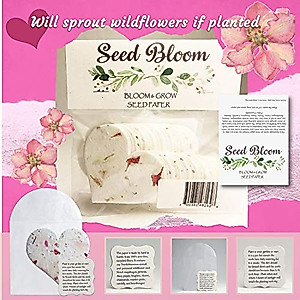 Seed Bloom 72-Piece Set Handmade Bloom & Grow Seed Paper Wildflower Seeds Embedded Recycled Seeded Paper Gift Tags Gift Cards Stationery & Gift Wrapping Supplies (Hearts, Envelope, & Planting Guide)