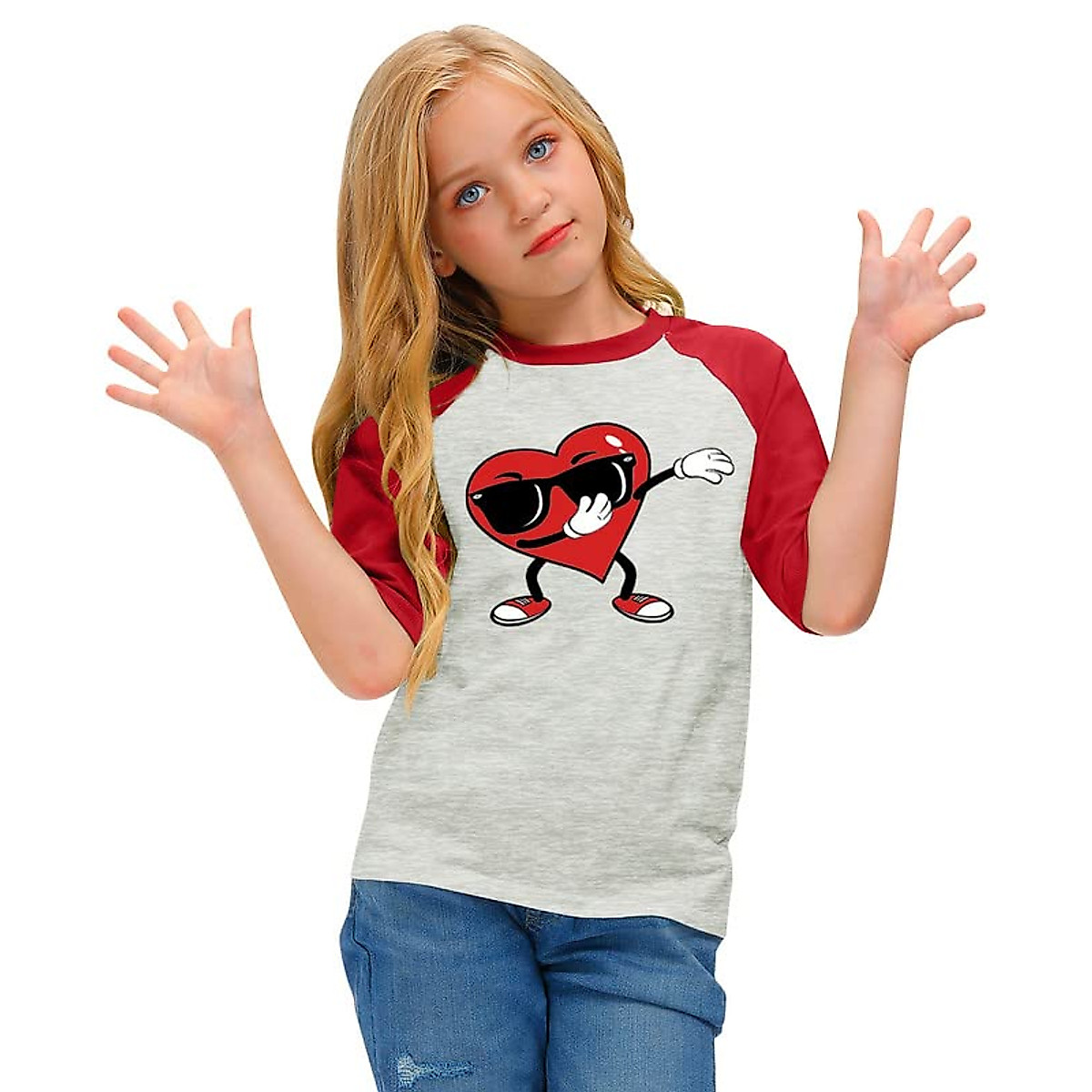 BesserBay Toddler Girls Happy Valentines Day Heart Print Red Raglan Tee Shirt for Toddler Boys 3-4 Years