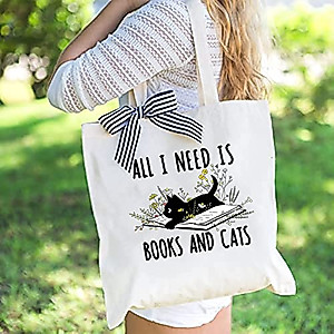 JMMDY Canvas Tote Bag For Woman,Reusable Fabric Bags Funny Aesthetic Tote Bag With Zipper Cute Cat Flower Tote Bag Reusable Grocery Bags Book Lightweight