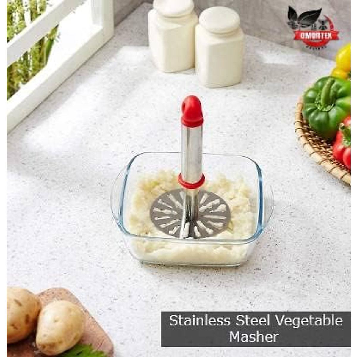 OMORTEX Maharaja Combo Of Manual Hand Blender, Whisk, Stainless Steel Masher, Spatula With Brush & 2 in 1 Strainer-Greater (Pack Of 6)