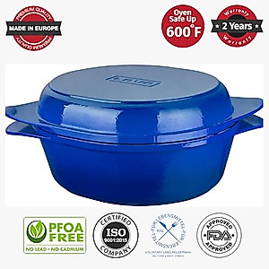 Lava Cast Iron Artisan Bread Baker, Enameled Cast Iron Bread Oven, Rectangle Loaf Pan, Sourdough, Italian, French Bread Baking Pan, Bread Kit with Lid (Blue, 9.5" by 10.5")