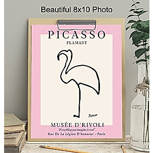 Pablo Picasso Poster 8x10 - Mid-Century Modern Decor - Minimalist Room Decor - Abstract Wall Art - Gallery Wall Art - Pink Flamingo Decor - Line Art Wall Decor - Museum Poster - Tropical Beach House